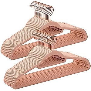 SONGMICS Velvet Hangers, Set of 30 Clothes Hanger with Rose Gold Swivel Hook, Non-Slip, and Space-Saving, 0.2-Inch Thick, 17.1-Inch Long for Coat, Shirt, Dress, Pants, Tie, Light Pink UCRF21PK30