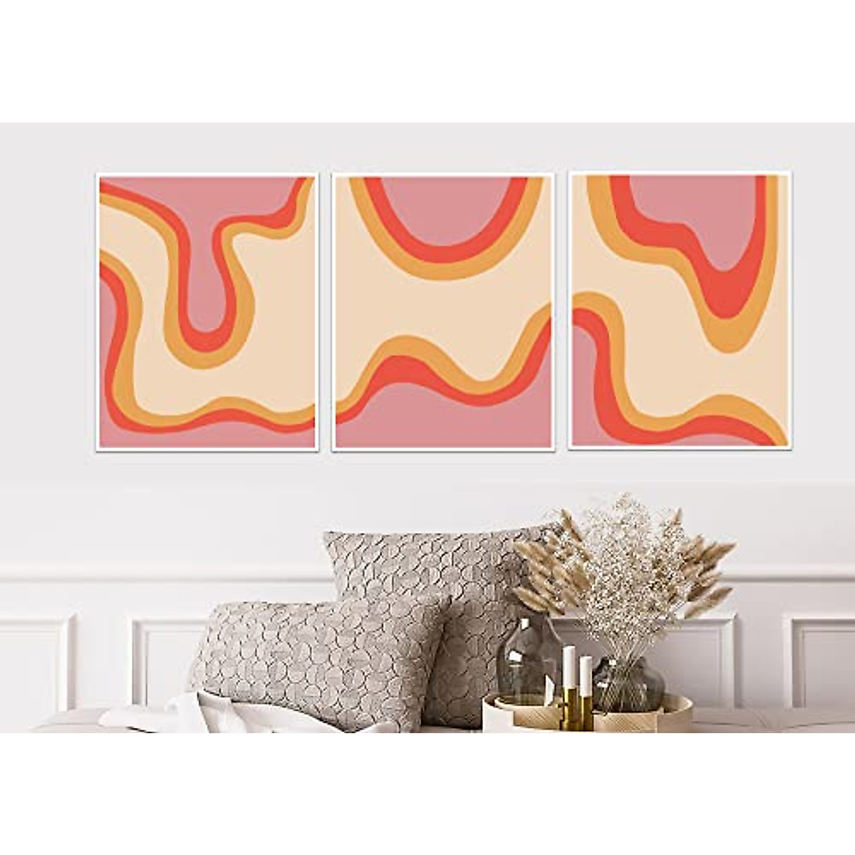 Preppy Aesthetic Abstract Wall Art - 8x10 Inches Unframed Set of 3 Pink And Orange Posters For Room Aesthetic – Wall Decor for Bedroom, Living Room - Cute Room Decor Things for Teen Girls - Mid Century Modern Decor - Eclectic Wall Decor, Preppy Room Decor
