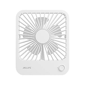 JISULIFE Desk Fan Small Table Fan Battery Rechargable 180 Degree Desktop Fan for Office Bedroom Indoor Outdoor-White