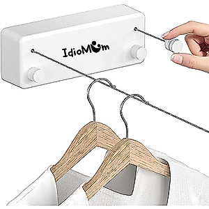 Idiomum Double Retractable Clothesline Indoor Outdoor 13.8 ft (2X) Heavy Duty Laundry Line with Stainless Steel String - Clothesline Retracting Indoor - Clothes Drying Line Holds up to 44 lb