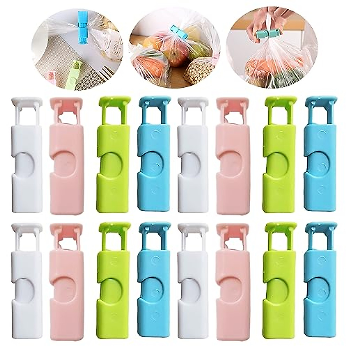 Bag Clips, 16pcs Food Clips Bread Bag Clips for Food Storage, Squeeze and Lock Bag Closure Clips Chip Clips, Snack Clips