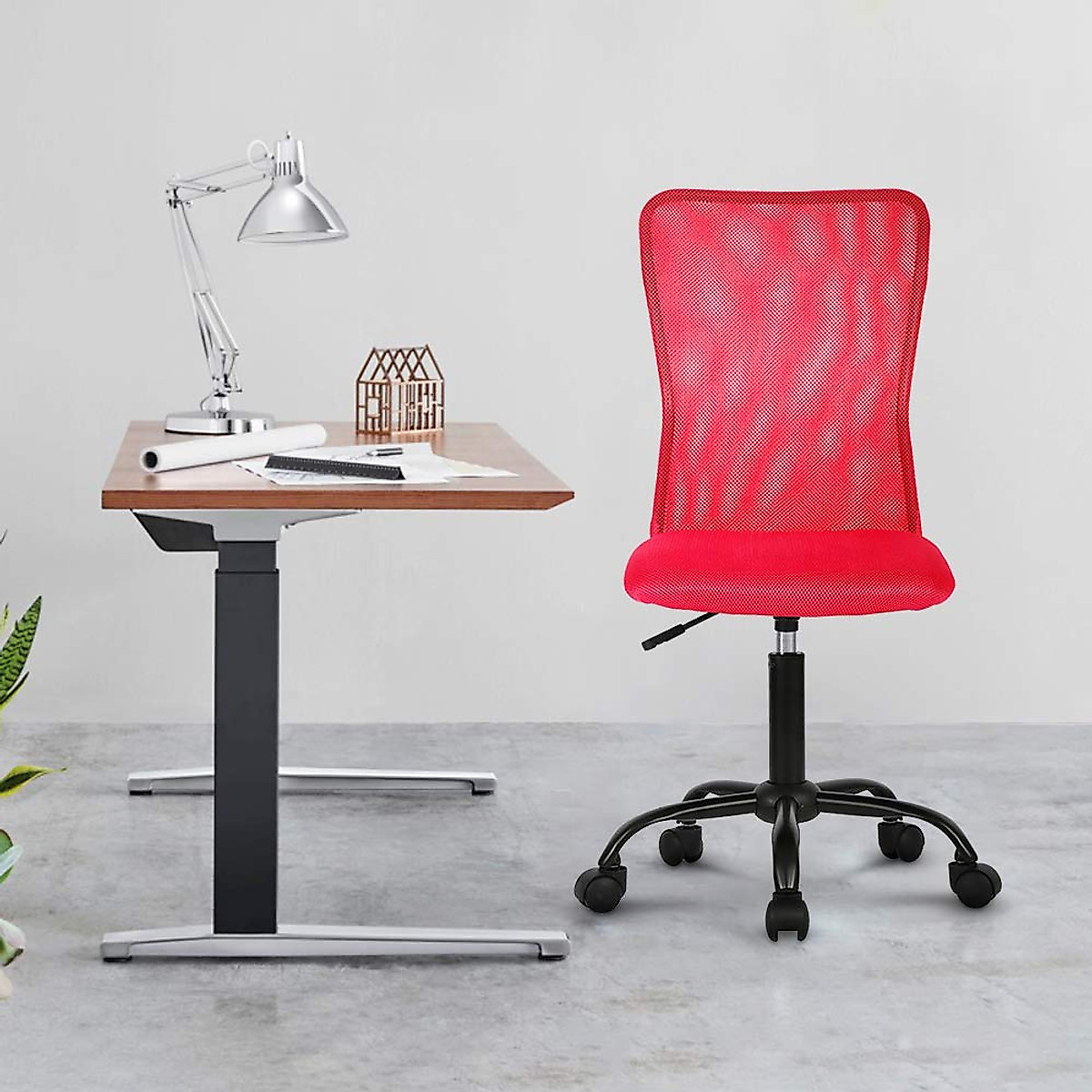 Office Chair Desk Chair Computer Chair with Lumbar Support Ergonomic Mid Back Mesh Adjustable Height Swivel Chair Armless Modern Task Executive Chair for Women Men Adult, Red