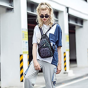 Geometric Luminous Backpacks Holographic Reflective Bag Lumikay Purse Irredescent Crossbody Bag Prism Sling Bag for Women Men NO.1