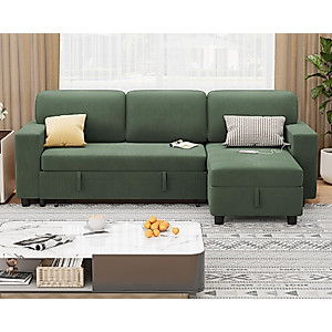 Flamaker 80" Sleeper Sofa, Sofa Bed with Built-in Large Storage and 2 Bookshelves, Convertible Sectional Sofa Couch, Pull Out Couch with USB, Modern Couches for Living Room (Corduroy, Green)