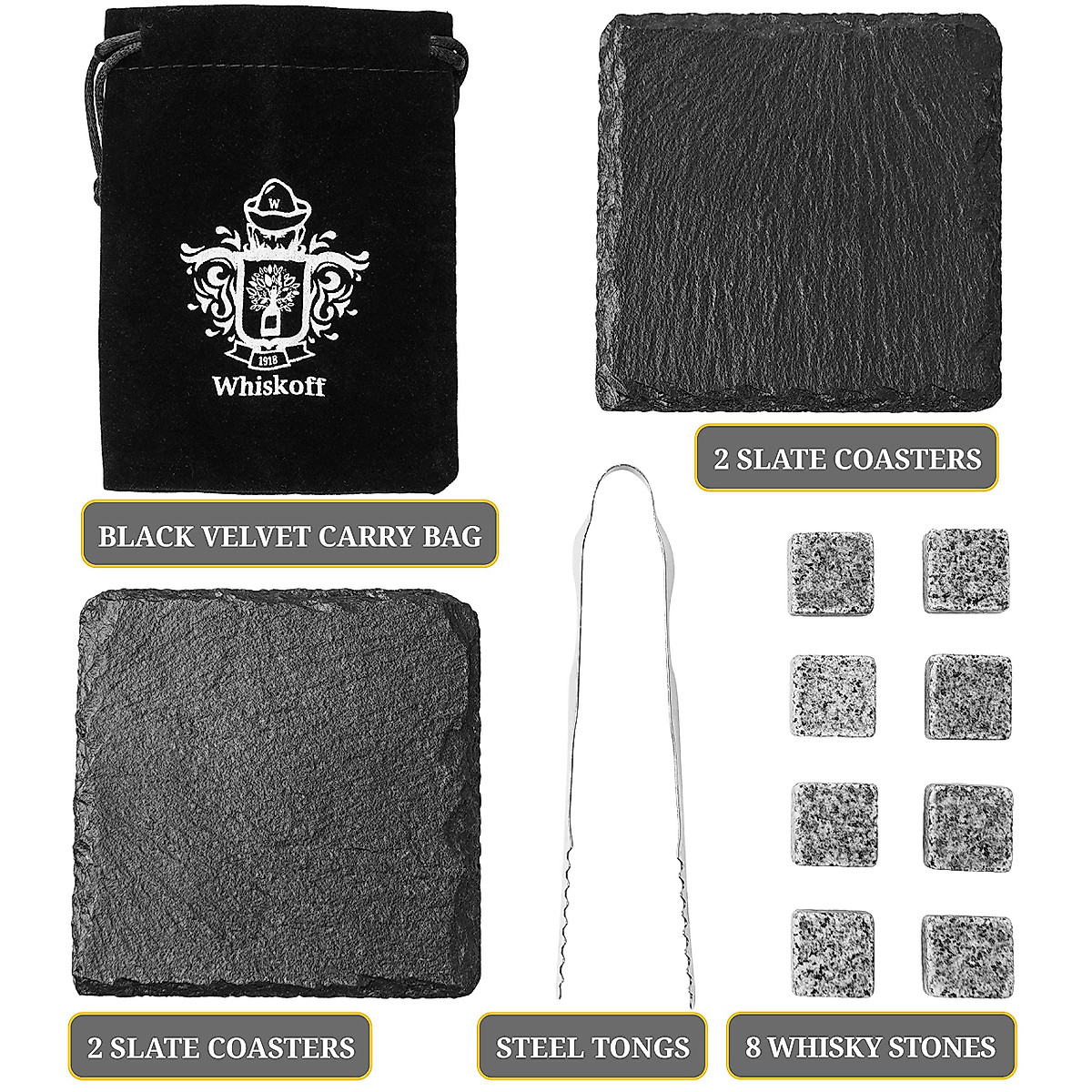 Whiskey Glass Set of 2 - Fathers Day Dad Gifts for Men - Bourbon Whiskey Stones Wood Box Gift Set - Includes Crystal Whisky Glasses, Chilling Rocks, Slate Coasters for Scotch Burbon