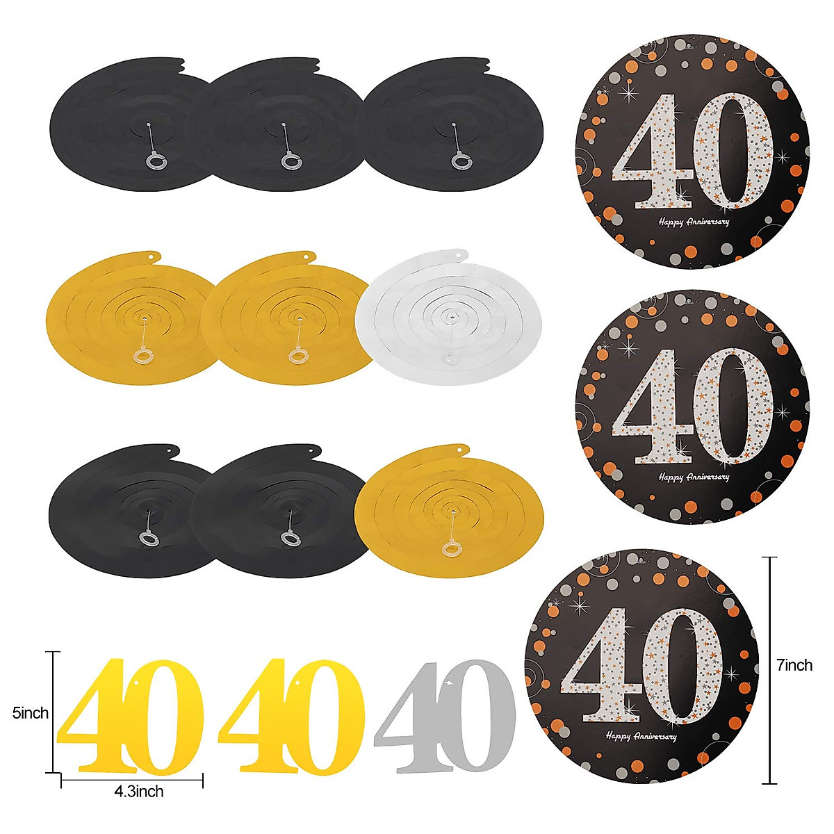 40th Anniversary Decorations Kit - 16Pcs - Including 1Pcs Happy 40th Anniversary Banner, 9Pcs Sparkling 40 Hanging Swirl, 6Pcs Poms - 40th Wedding Anniversary Party Decorations Supplies