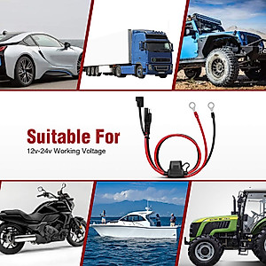 Nilight 2FT Ring Wire 2 Pin Lug Cable, Eyelet Terminal Harness Extension Charge Cord Quick Disconnect SAE Connection Lead for Motorcycle Car Tractor with 10A Fuse