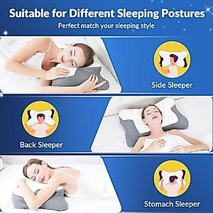 Teemour Memory Foam Pillow for Neck and Shoulder 2 in 1 Pillow for Sleeping, Memory Foam Neck Pillows Neck Support Pillow for Side Back Stomach Sleepers Cooling Pillow with Pillowcase