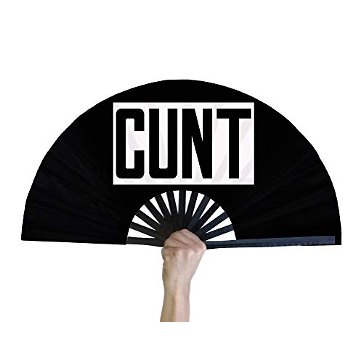 God Glam It Hand Fan – Bamboo Hand Fan for Women and Men – Big Folding Fan – Chinese Fan for Festivals, Parades, and Decorations – Black Design with Custom Print – 12-inch Handheld Fan (Cunt)