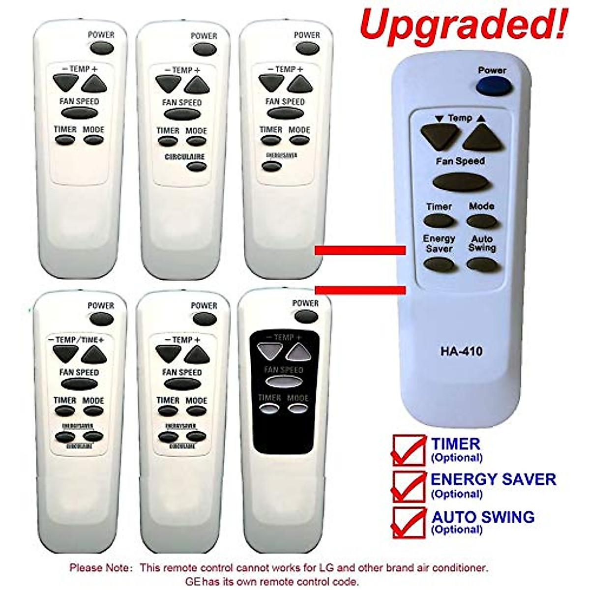 HA-410 Replacement for GE Air Conditioner Remote Control 6711A20089B 6711A20093L Works for AGQ14AH AGQ14AHG1 AGQ18DH AGQ18DHG1 AGQ24DH AGQ24DHM1 AGM24DH AGM24DHM1 AGM24DJ AGM24DJM1