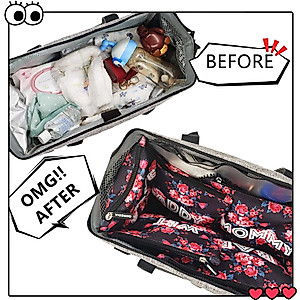 QWREOIA 6 Pcs Diaper Bag Organizing Pouches Set Floral Print, Insert for Clothes, Bottles, Wet Bag Cloth Diapers, & Baby Essentials Clutchb Waterproof Wet Dry Bag - Travel Bag for toiletries…