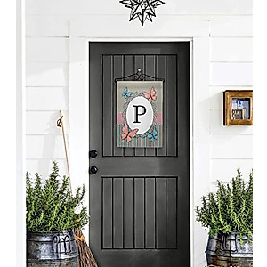 Breeze Decor P Initial Garden Flag Set Wall Hanger Monogram Friends Bugs & Frogs Butterfly Ladybugs Dragonfly Bee Springtime Insect Natural Wildlife House Yard Gift Double-Sided, Made in USA