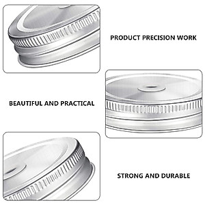 2pcs Mason Jar Straw Lids 3.3in Sealing Lid with Hole Stainless Steel Perforated Cover Secure Jar Caps Leak Proof Canning Cap Drinking Jar Cover