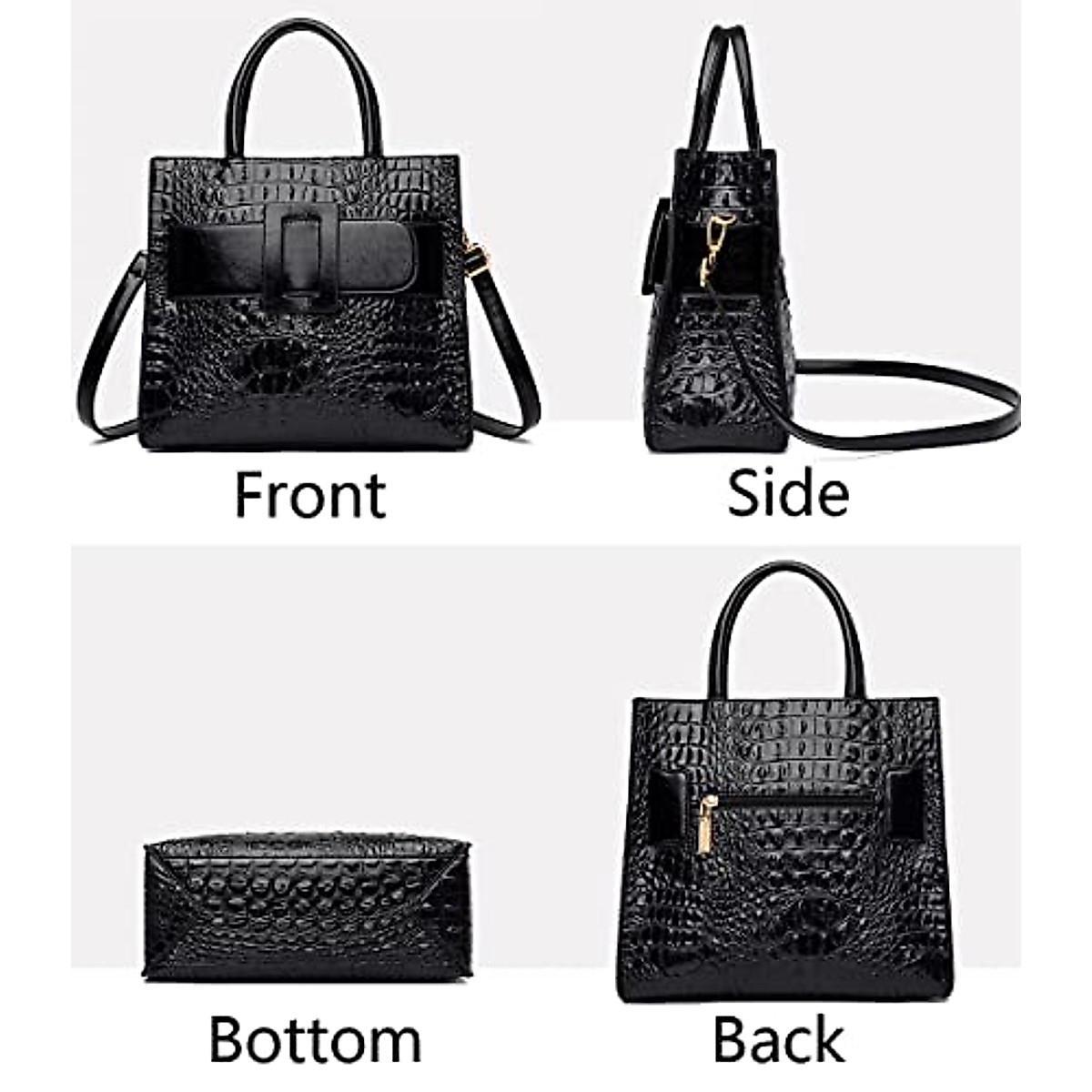 GJGJTER Vintage Top-handle Handbags Purse Satchel for Women PU Crocodile Pattern Tote Commuter Bag Crossbody Shoulder Bag-Coffee
