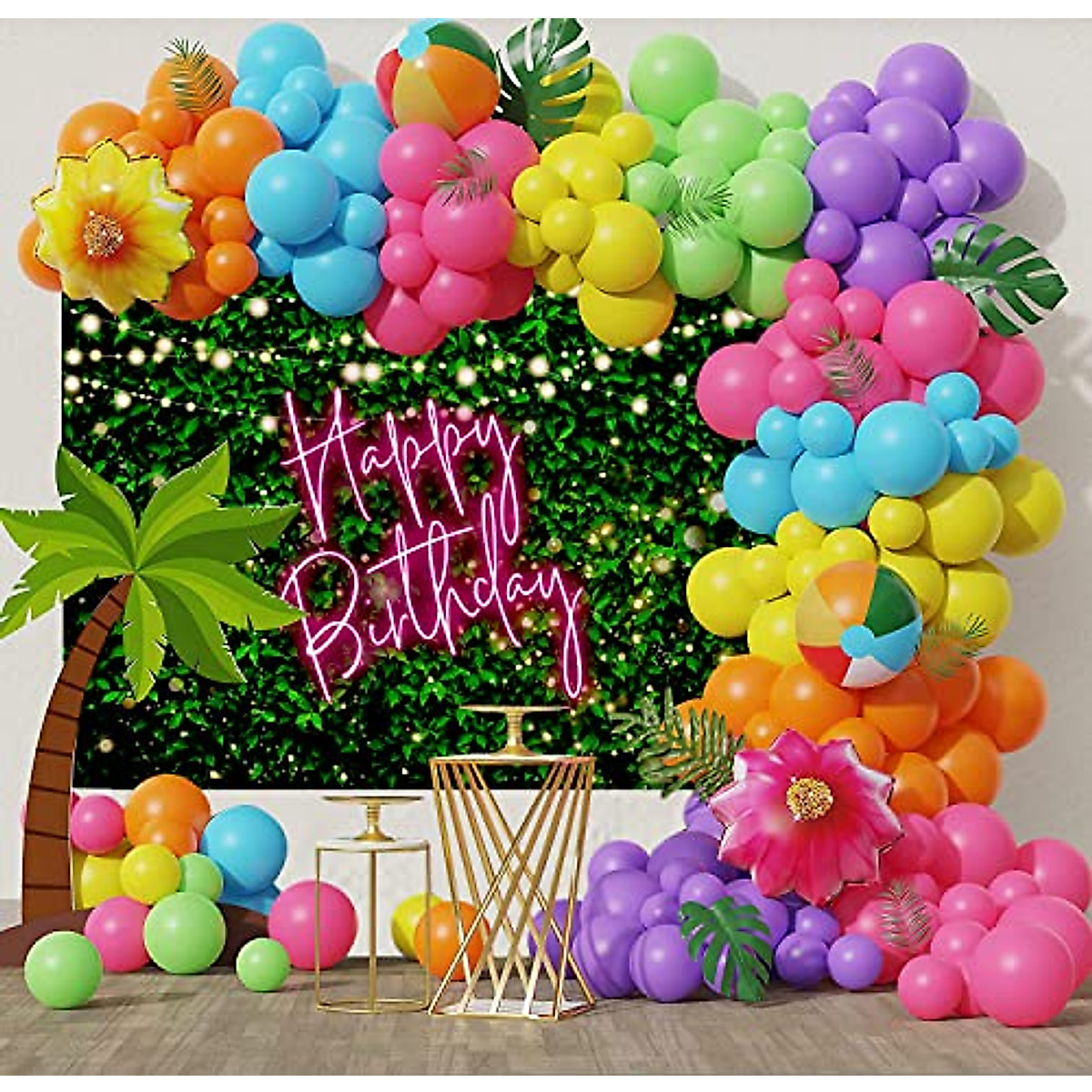 Mocsicka Green Leaves Happy Birthday Backdrop Greenery Pink Neon Birthday Backdrops 30th 40th 50th Adult Birthday Party Decorations Photo Background (Pink, 7x5ft (82x60 inch))