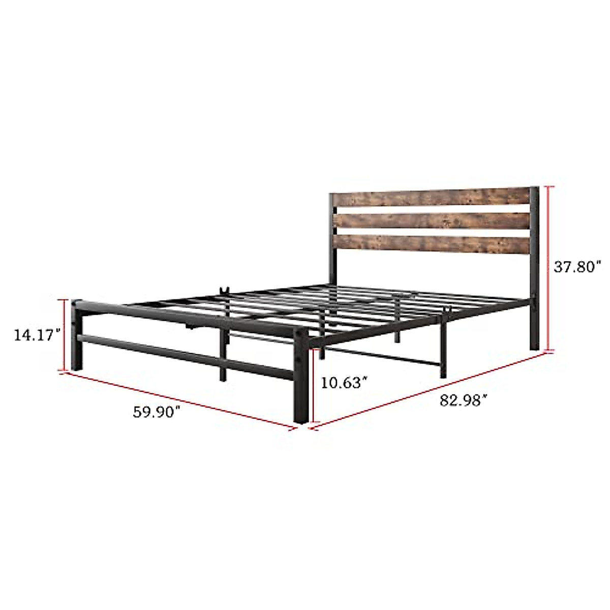 HAHRIR Platform Queen Bed Frame with Rustic Vintage Wood Headboard and Footboard, Mattress Foundation, Strong Metal Slats Support, Noise-Free，No Box Spring Needed，Brown+Black