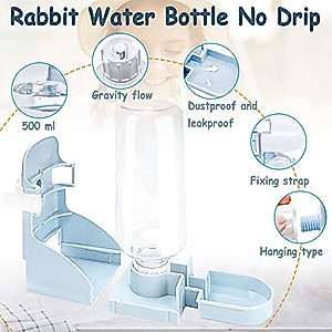 Hamiledyi Crate Bunny Food Bowl Removable Stainless Steel Pet Dog Cage Dual Bowls Plastic Hanging Water Fountain Automatic Bottle Food & Water Feeder Coop Cup for Rabbit Cat Puppy Guinea Pigs 3PCS