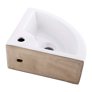 VOKIM Small Corner Wall Mount Bathroom Sink and Faucet Combo with Overflow White Porcelain Ceramic Above Counter Mini Vanity Vessel Sink with Chrome Faucet and Pop-up Drain Combo