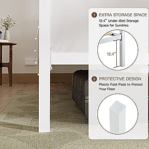 ikalido Full Size Metal Canopy Bed Frame, Modern Four-Poster Platform Bed Frame, Mattress Foundation with Wood Slat Support/Under-Bed Storage Space/No Box Spring Needed/White