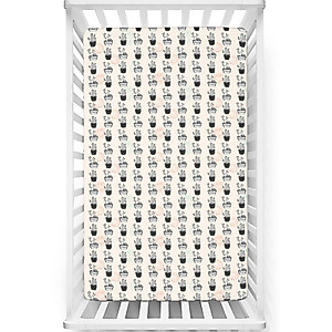 Succulent Themed Fitted Crib Sheet,Standard Crib Mattress Fitted Sheet Soft & Stretchy Fitted Crib Sheet-Great for Boy or Girl Room or Nursery,28“ x52“,Champagne Charcoal Grey Pale Seafoam Salmon