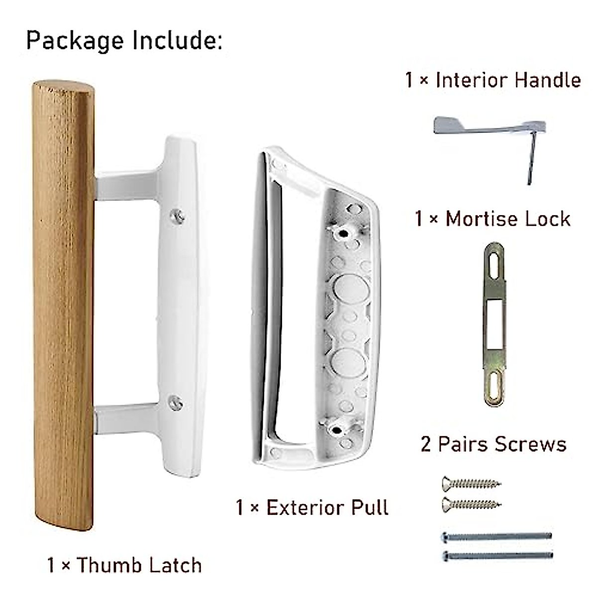 Wood Sliding Patio Door Handle Set Mortise/Hook Style Reversible Handle Sliding Glass Set, Non-keyed with Latch Locks (White)