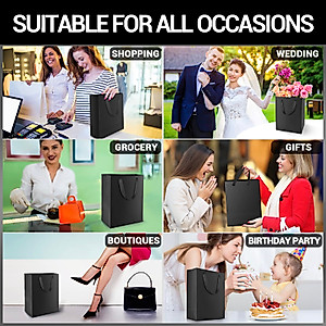 EUSOAR Shopping Bags for Boutique, 20pcs 7.8" x 3.9" x 11" Medium Sturdy Black Kraft Paper Gift Bags with Cloth Handle Bulk, Merchandise Retail Wrap Bags for Business, Craft Grocery, Party, Wedding
