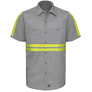 Red Kap Men's Enhanced Visibility IndustrialWork Shirt , Grey with Yellow/Green Visibility Trim, Short Sleeve X-Large