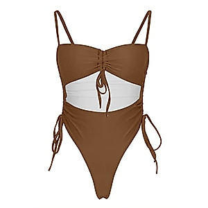 ioiom Sexy Swimsuit for Women Tummy Control Swimsuits for Women Brown S