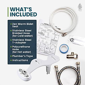 Zen Bidet Attachment with Self-Cleaning Nozzles and Ceramic Valves - 15 Minute DIY Toilet Installation with Picture Instructions