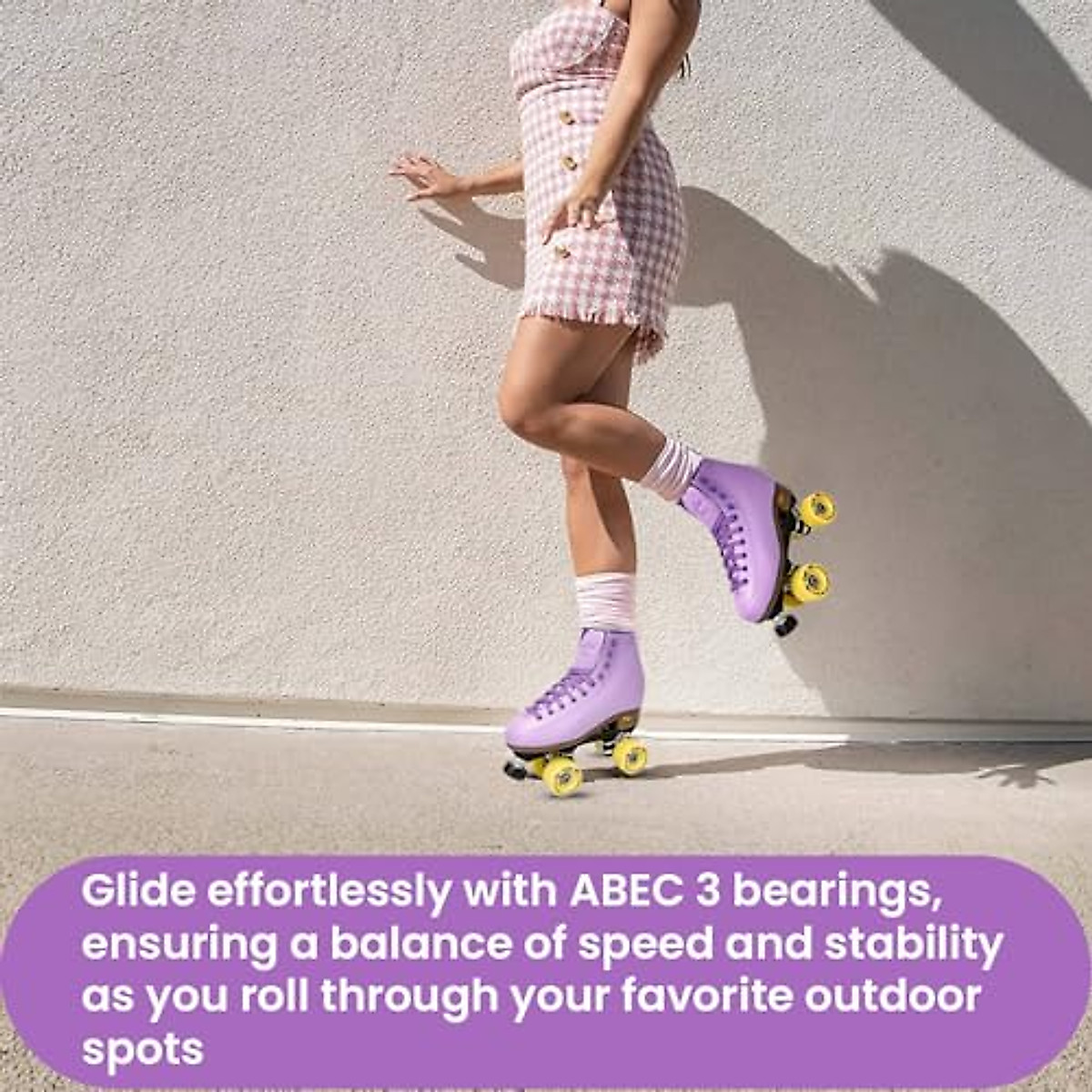 Sure-Grip Oasis Outdoor Roller Skates for Men & Women | High Rebound Soft 57mm 82A Urethane Wheels & ABEC 3 Bearings | Nylon Sole with Strong Trucks - Lace Up Facility - Made in USA (Lavender Color)