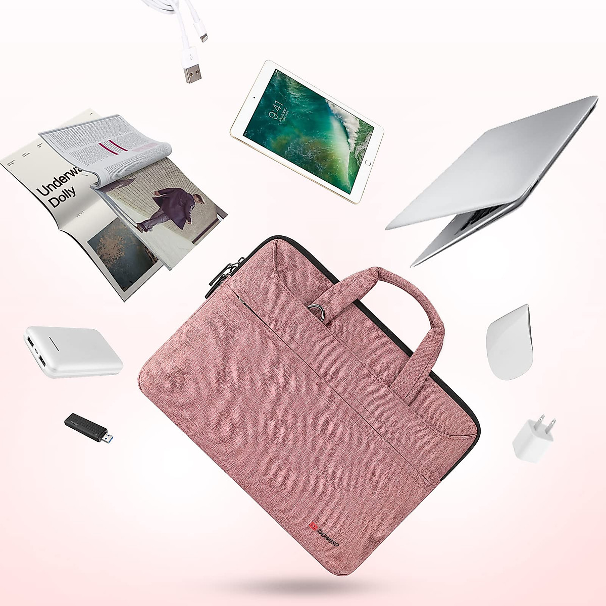DOMISO 11.6-13 inch Laptop Bag Business Briefcase Water-resistant Notebook Messenger Shoulder Bag for 13" MacBook Pro/12.9" iPad Pro/13 MacBook Air Retina/12.3" Microsoft Surface Pro Pro 4 6,Pink