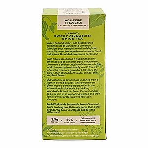 Worldwide Botanicals Sweet Cinnamon Spice Herbal Tea - Organic, Caffeine Free, Kosher, Naturally Sweet, 50% More Herbs - 25 Tea Bags