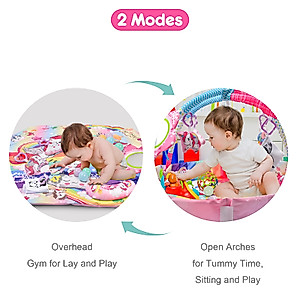 BATTOP Baby Activity Gym Play Mat,Tummy Time Mat Baby Gym with Sensory Rattle Toys&Tummy Time Pillow,for Sensory Motor Skill Development,Newborn Shower Gift