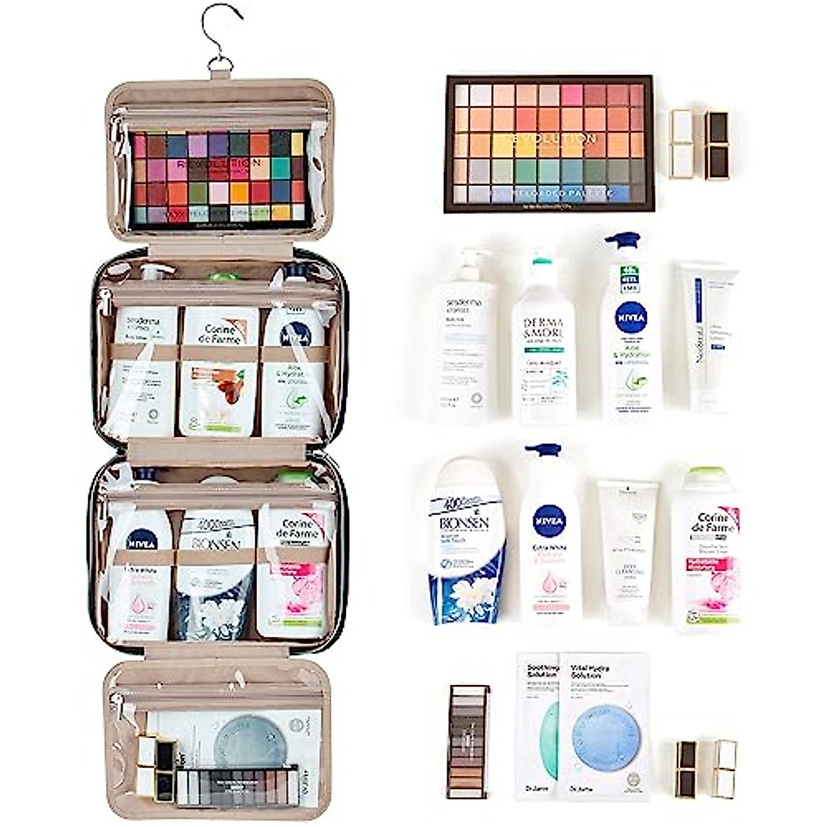 BELALIFE Large Hanging Travel Toiletry Bag for Women, Makeup Brush Holder with Hook, Toiletry Organizer Case for Toiletries Accessories, Black