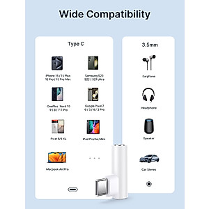 JSAUX 2 Pack Right Angle USB C to 3.5mm Audio Adapter, Type C to Aux Headphone Jack Adapter with 24bit DAC HiFi Dongle Compatible with Samsung Galaxy S23 Ultra, Pixel 7, iPad Pro, MacBook, iPhone 15