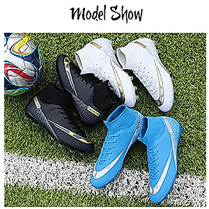 DONGXUYUAN Men's World Professional Football boot High top socks Breathable indoor and outdoor training shoes Sports shoes Football boot TF/AG (10.5, High tie Long Nails White)