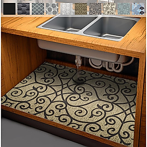 AiBOB Under The Sink Mat, 24 X 36 in, Durable Premium Mats Protect Kitchen and Bathroom Cabinets, Waterproof Absorbent Shelf Liner, Black
