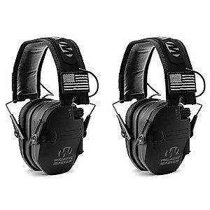 Walker's Razor Slim Patriot Series Electronic Muff Hearing Protection for Shooters and Noise Reduction Earmuffs with 23 dB NRR, Black Patriot, 2 Pack