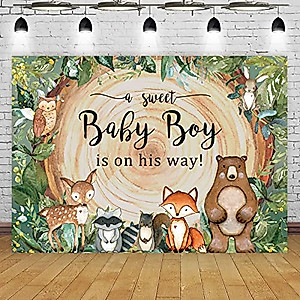 Maijoeyy 7x5ft Woodland Baby Shower Backdrop Woodland Oh Baby Backdrop Safari Jungle Baby Shower Backdrop for Boy Photography Props