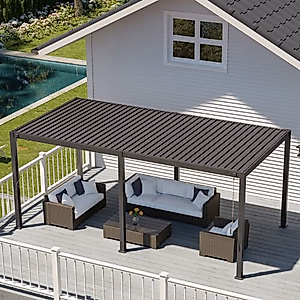 Gardesol Louvered Pergola 10'×20' Aluminum Pergola Rainproof Gazebo with Adjustable Roof for Outdoor Deck Patio Garden Yard (Matte Black)
