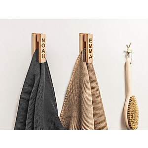 Customized Towel Hooks, Personalized Hand Towel Hooks, Wooden Wall Hooks with Name - 2 Pack Wooden Bath Towel Hook Clip, Coat Rack, Unique Heavy Duty Hooks for Hanging Towels, Hat, Entryway, Robes
