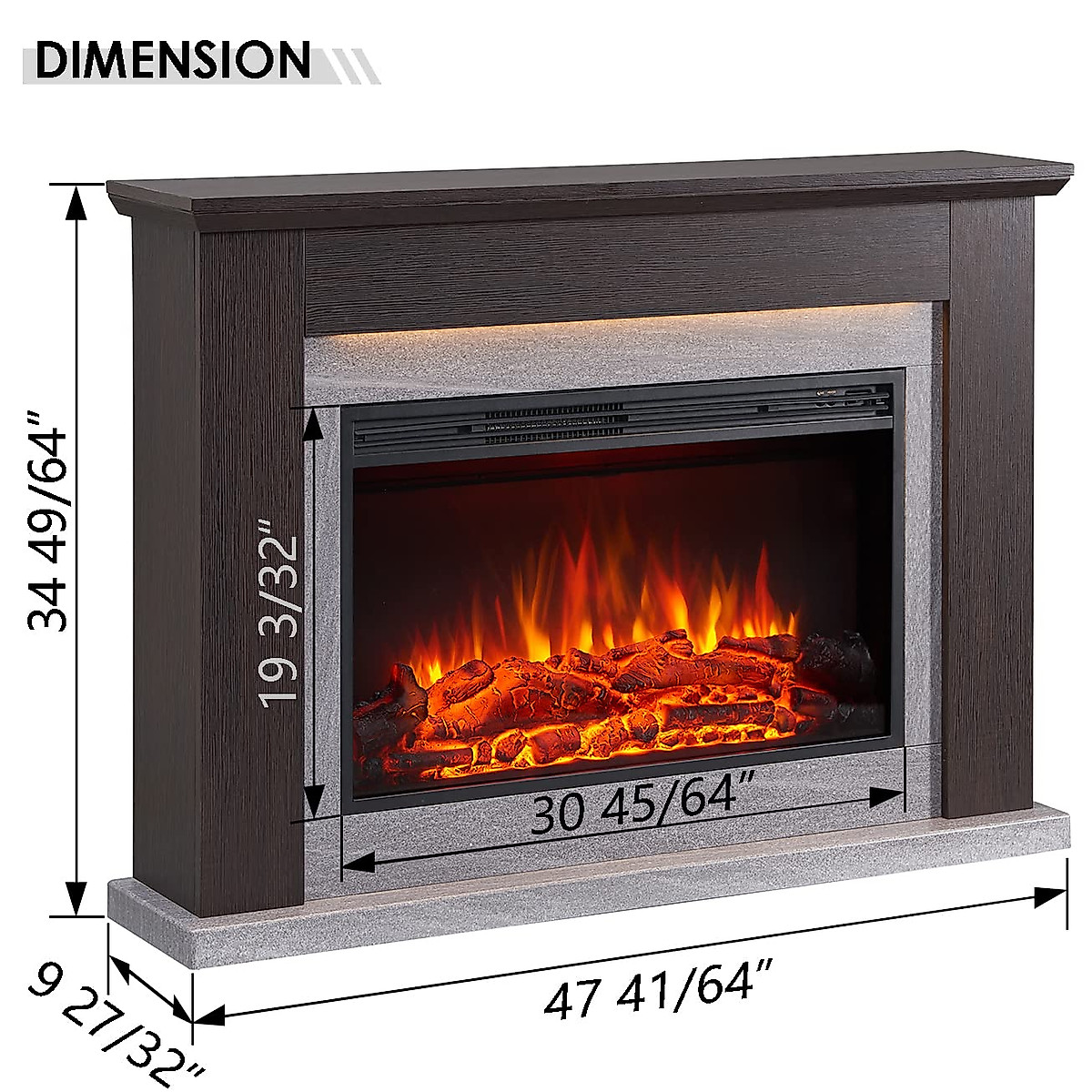 LegendFlame® Harrison Electric Fireplace with 48" Mantel Surround and Jaden 31" Insert, Espresso Oak with Light Grey Marble Finish