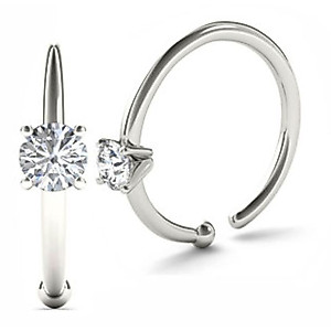 JewelMore 0.02ct Diamond Nose Ring Hoop - 14K White Gold or Yellow Gold (White Gold)