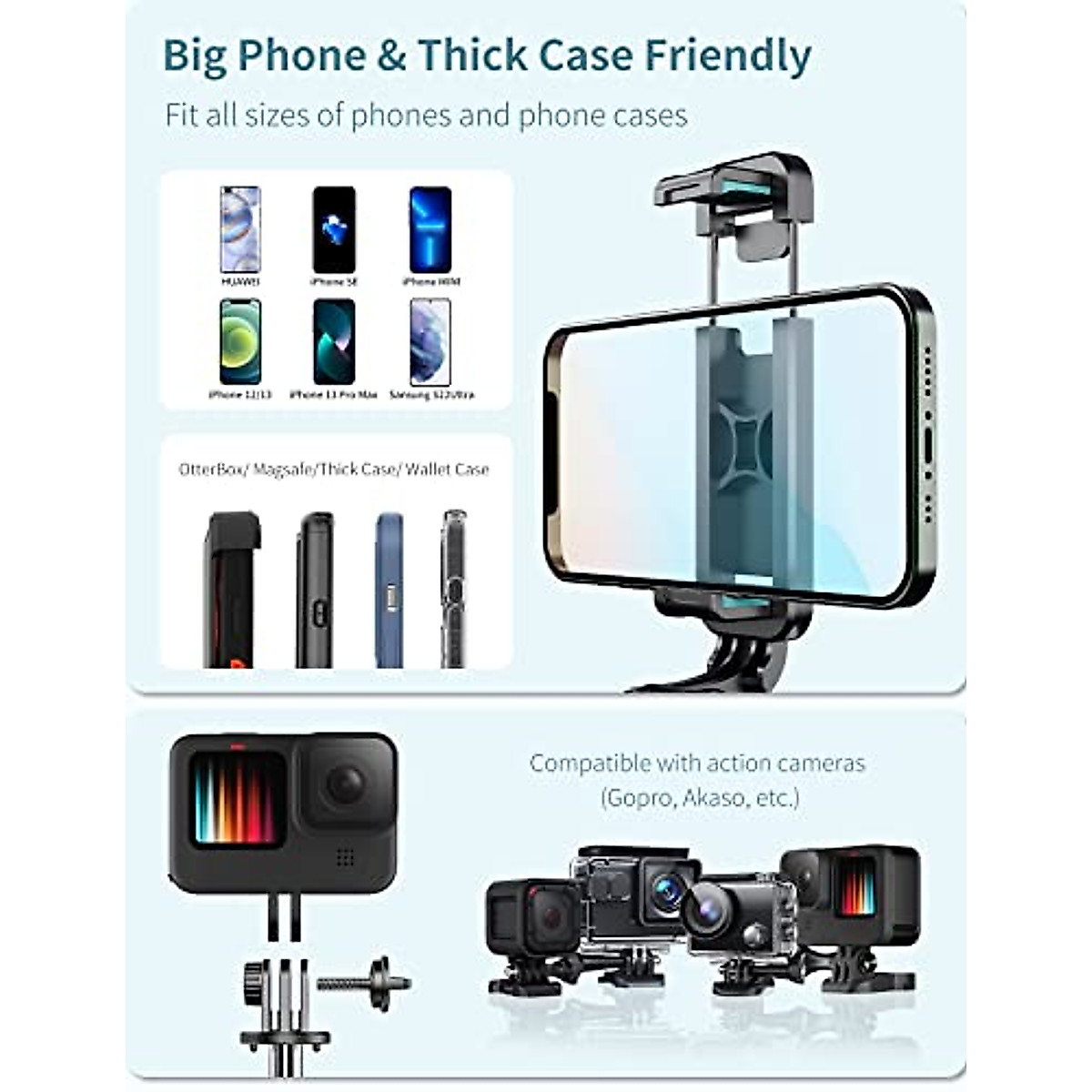 Selfie Stick Tripod with Detachable Wireless Remote, 4 in 1 Extendable Portable Selfie Stick & Phone Tripod Stand Compatible with Gopro, iPhone/Samsung/Huawei, etc.