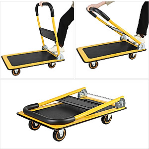 Platform Truck Platform Truck Load 330lb Folding Push Cart with 360 °Swivel Wheels Flat Handtruck Metal Moving Dolly Cart Heavy Flatbed Cart Reliable