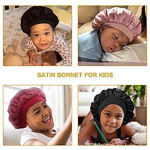 4Pcs Silk Bonnet Satin Bonnet，Hair Bonnets for Sleeping Long Hair Silk Hair Warp for Women Soft Wide Band Night Sleep Cap for Girls Kids