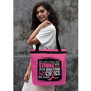 Fight Like a Girl How Strong We Are Darcey Tote Bag - Breast Cancer Survivor Gifts for Women - Pink Ribbon Awareness Accessories - Care Package Item for Chemo Patients - Pink