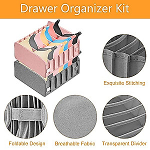 Coopay 2 Pack Underwear Drawer Organizer Foldable Closet Underwear Organizer Bra Organizer Drawer Divider for Ties Socks Bra Clothes Storage with Washable Fabric (Gray and Pink)