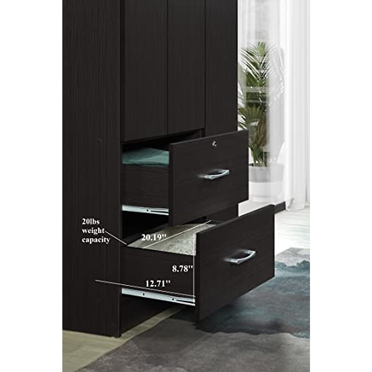 Hodedah 3-Door 2-Drawers, 3-Shelves in Chocolate Bedroom Armoires, 21"D x 36"W x 72"H