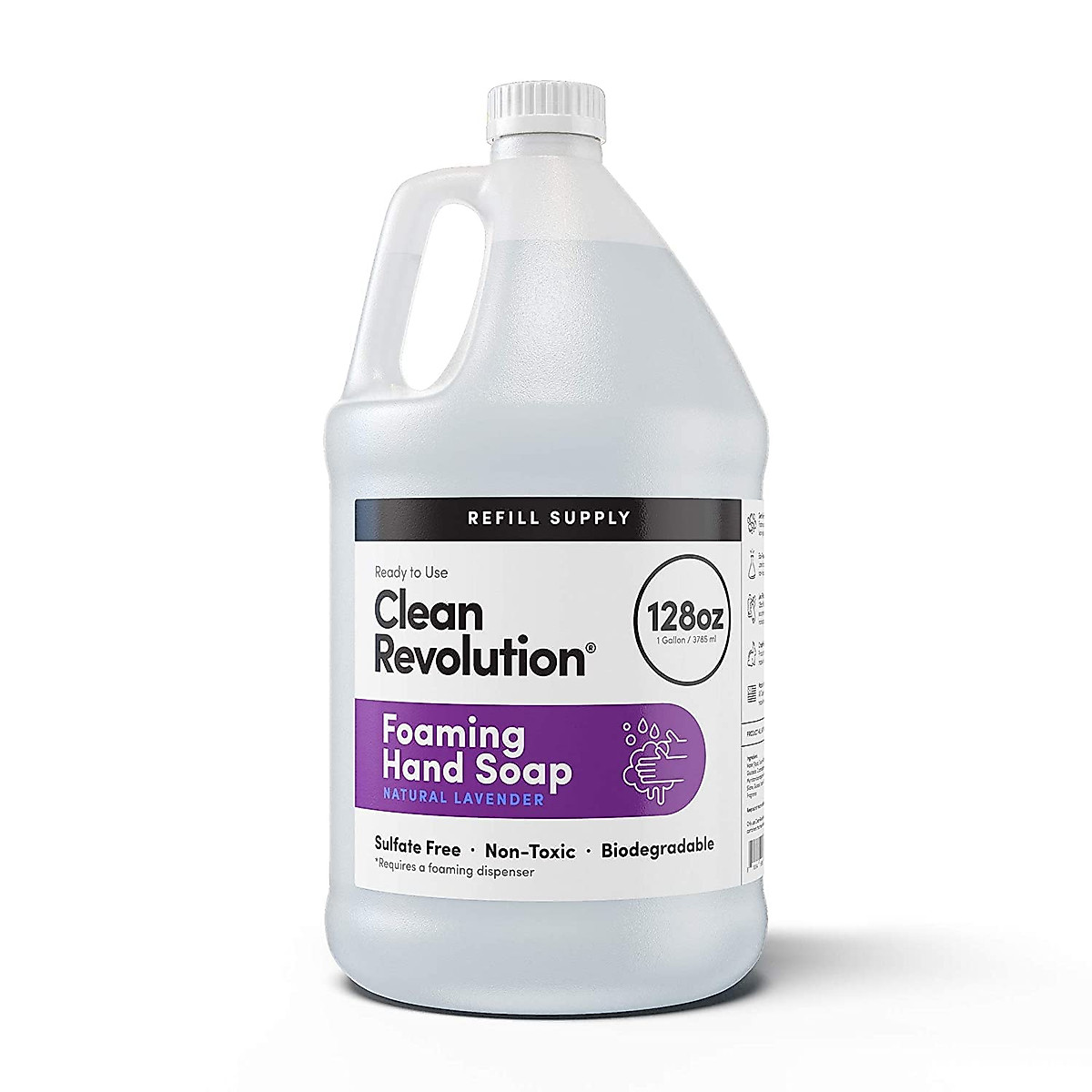 Clean Revolution Foaming Hand Soap Refill Supply Container. Ready to Use Formula. Natural Lavender Fragrance, 128 Fl. Oz